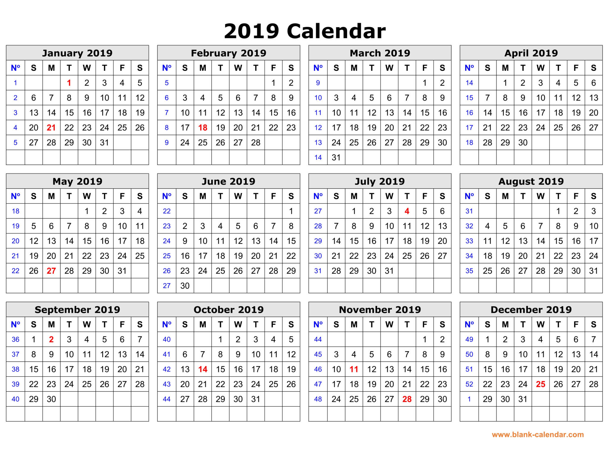 Yearly Calendar Printable - YearlyCalendars.net Yearly Calendar Printable - YearlyCalendars.net