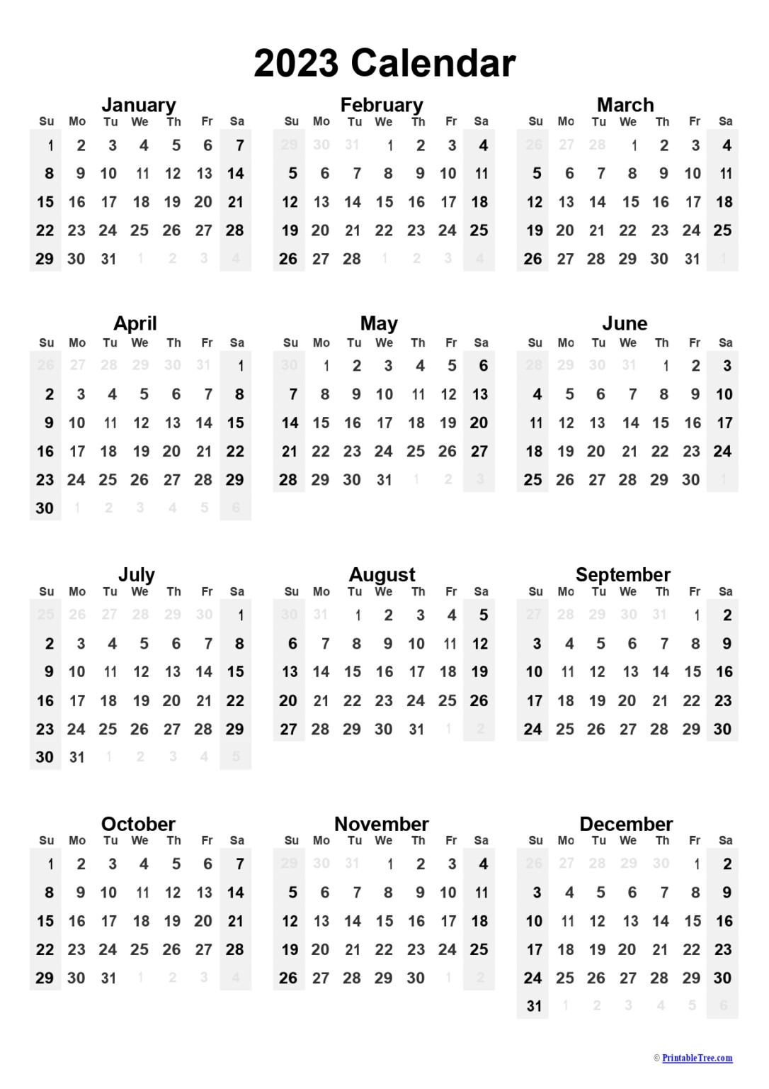 2023 Printable Yearly Blank Calendar Portrait - YearlyCalendars.net 2023 Printable Yearly Blank Calendar Portrait - YearlyCalendars.net